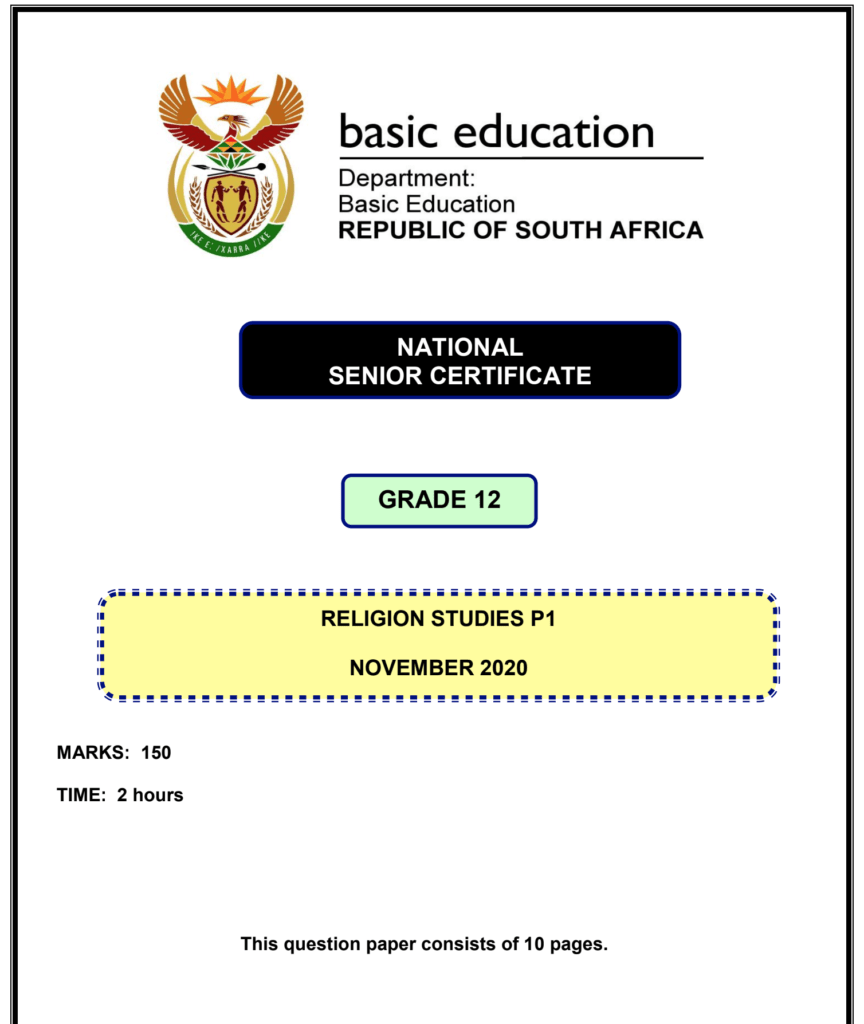 Grade 12 Religious Studies Past Paper 1