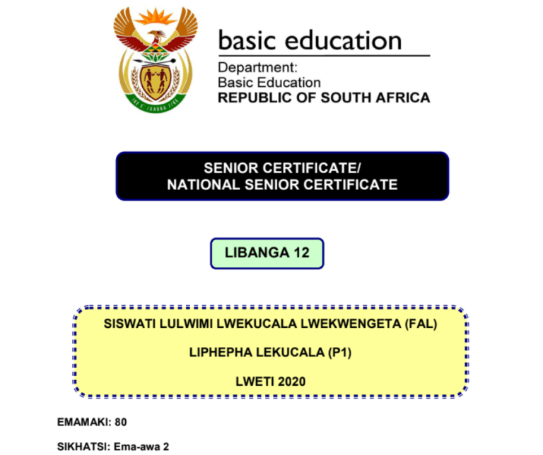 Grade 12 Siswati First Additional Language Past Paper 1