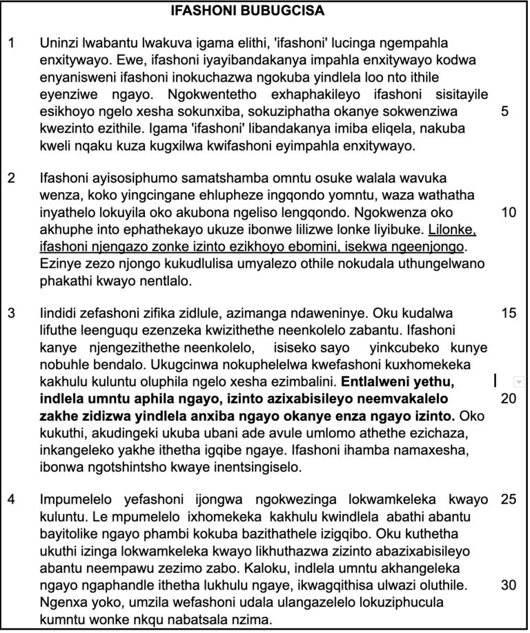 Isixhosa First Additional Language Past Paper 1