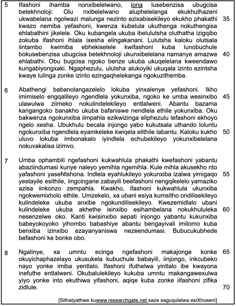 Isixhosa First Additional Language Past Paper 1